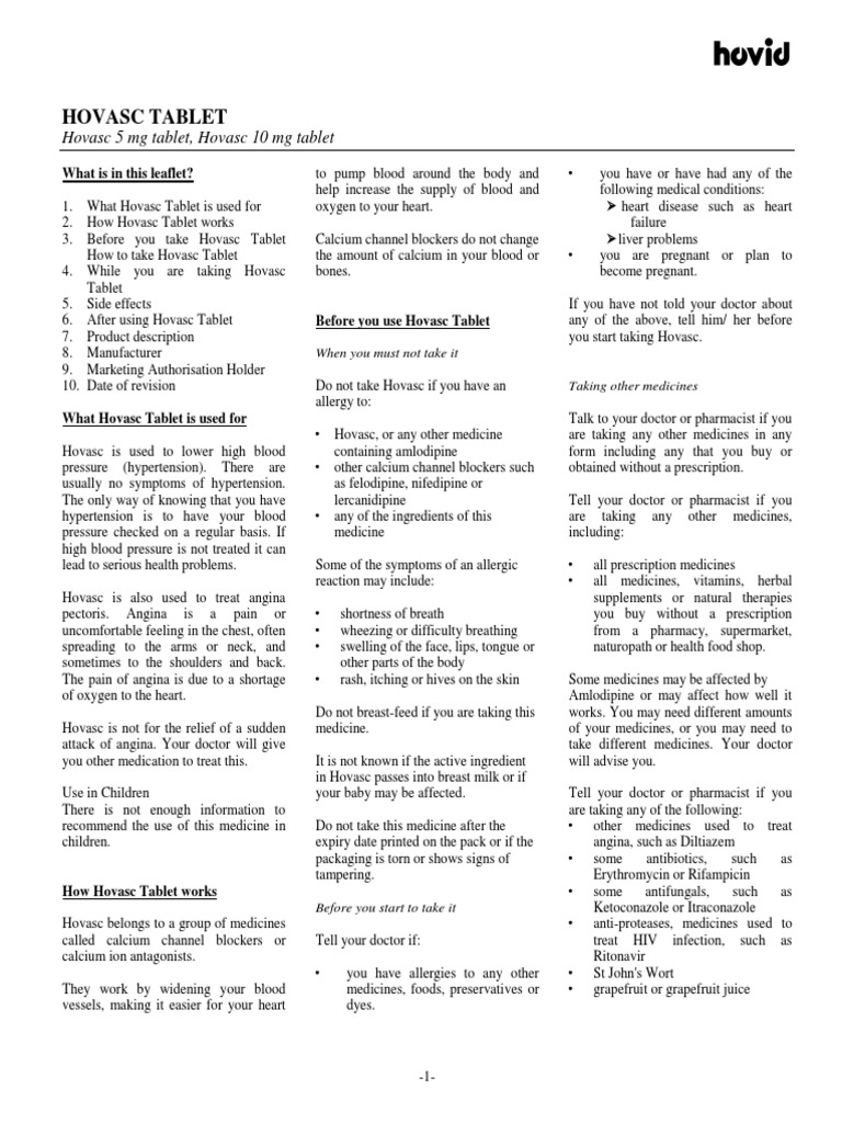 Hovasc Tablet (Amlodipine) - Hovid Dec-2011 | PDF