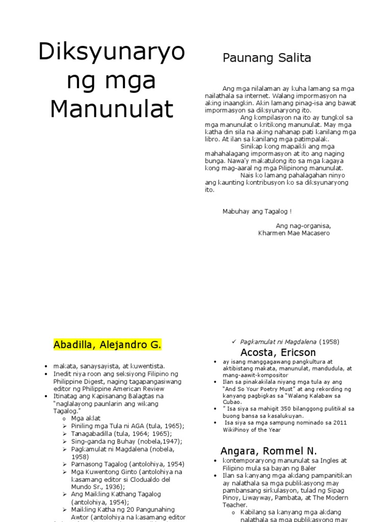 diksyunaryo ng manunulat