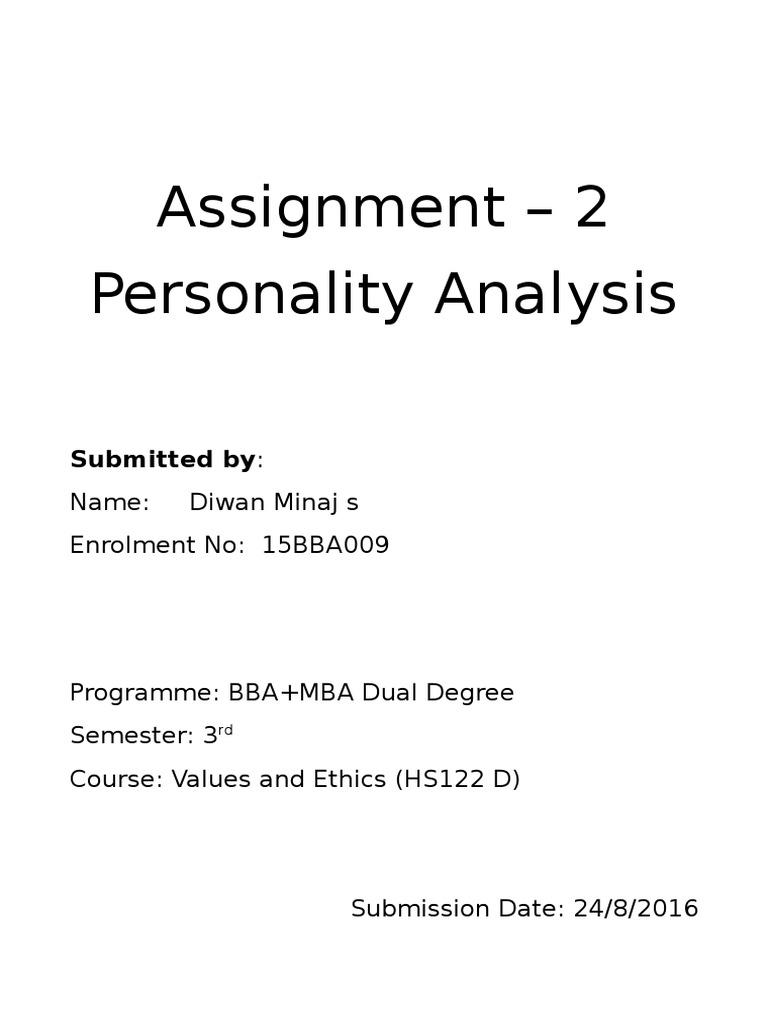 Assignment - 2 Personality Analysis: Submitted by | PDF