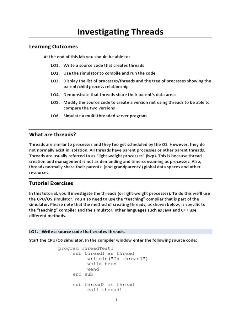 Investigating Threads | PDF | Thread (Computing) | Variable (Computer ...