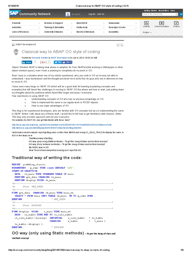 Classical Way To ABAP OO Style of Coding - SCN | PDF | Method (Computer Programming) | Object ...