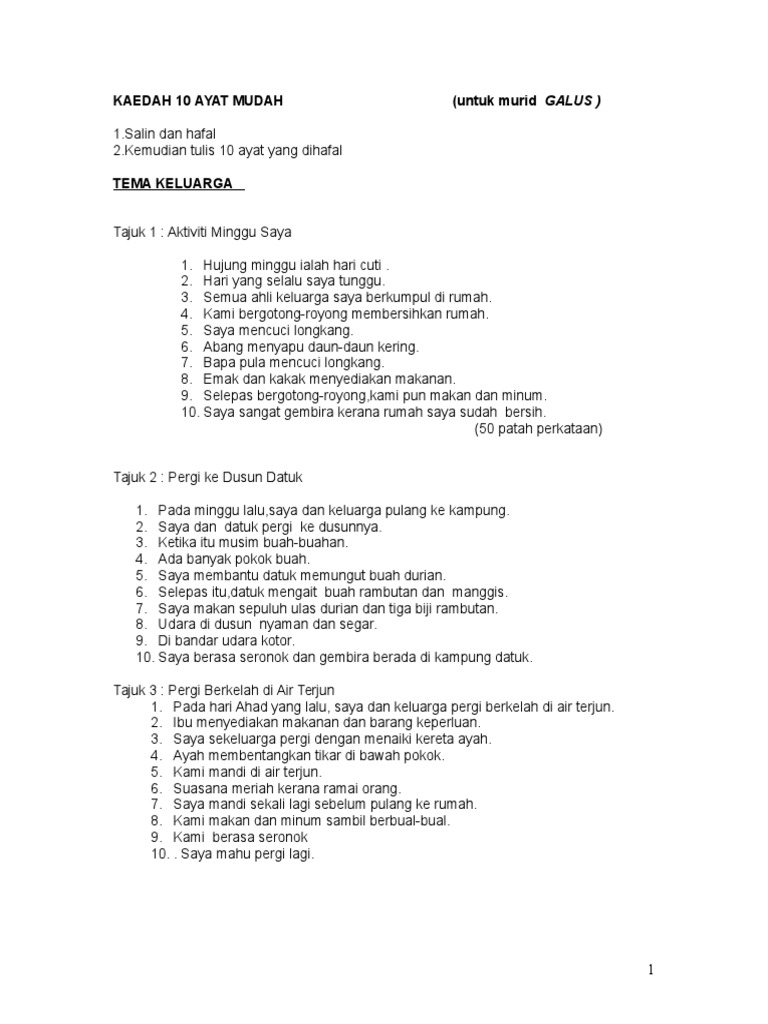 Documents - Tips 44 Tajuk Karangan Ayat Mudah Bagi Murid Galus | PDF