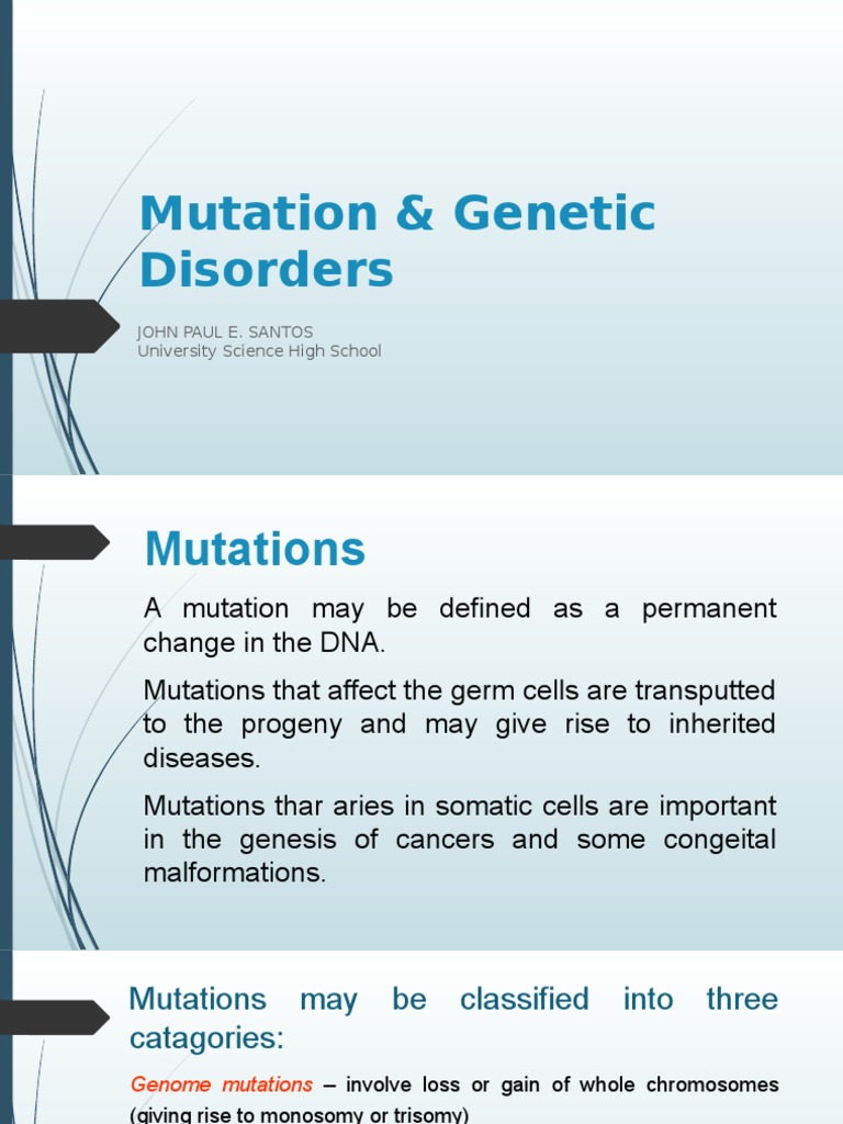 Lesson 3 - Mutation & Genetic Disorders | PDF | Genetic Disorder | Mutation