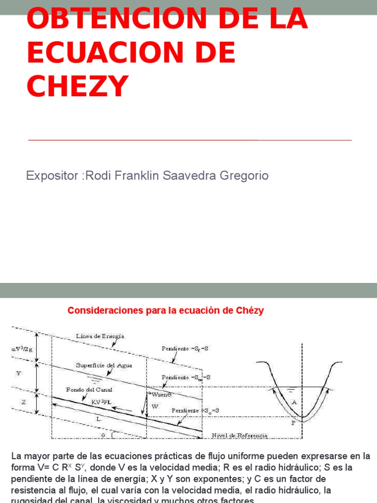 Obtencion de La Ecuacion de Chezy | Pendiente | Ecuaciones