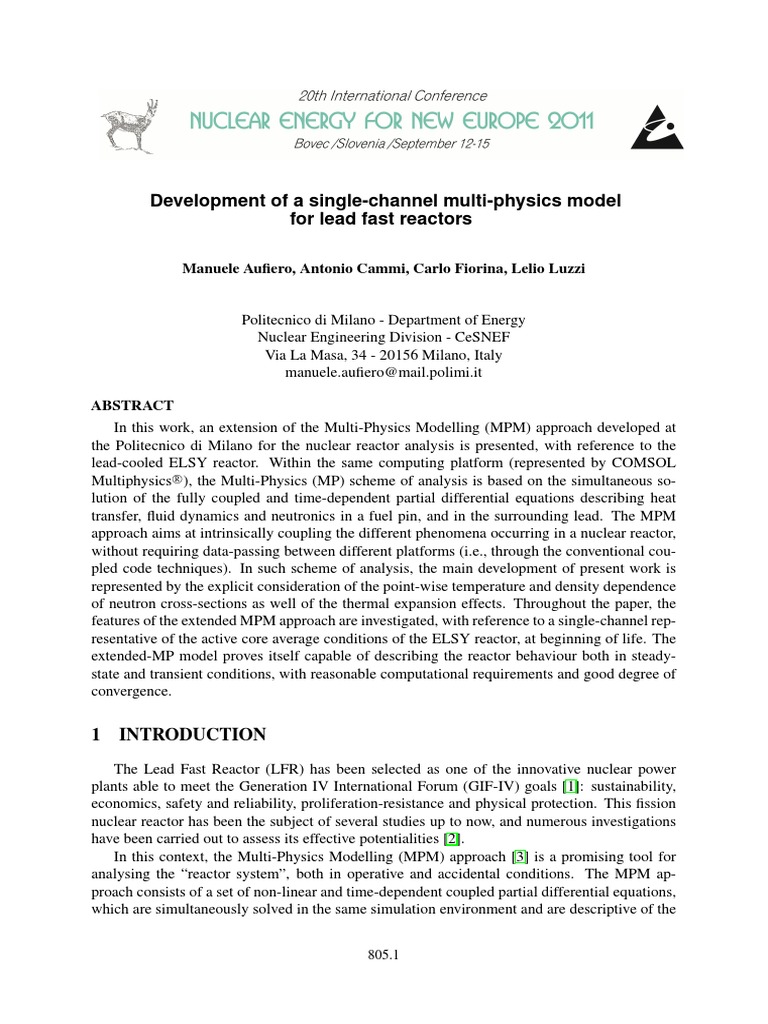 Development of A Single-Channel Multi-Physics Model For Lead Fast ...