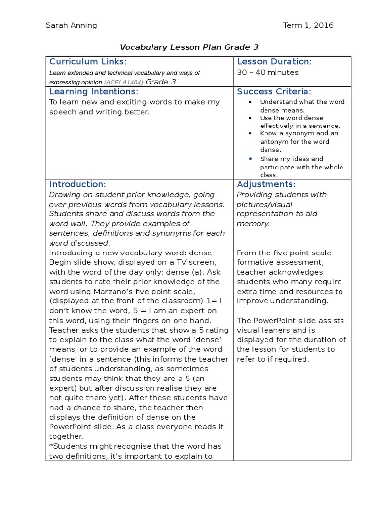 Vocabulary Lesson Plan | PDF | Vocabulary | Lesson Plan