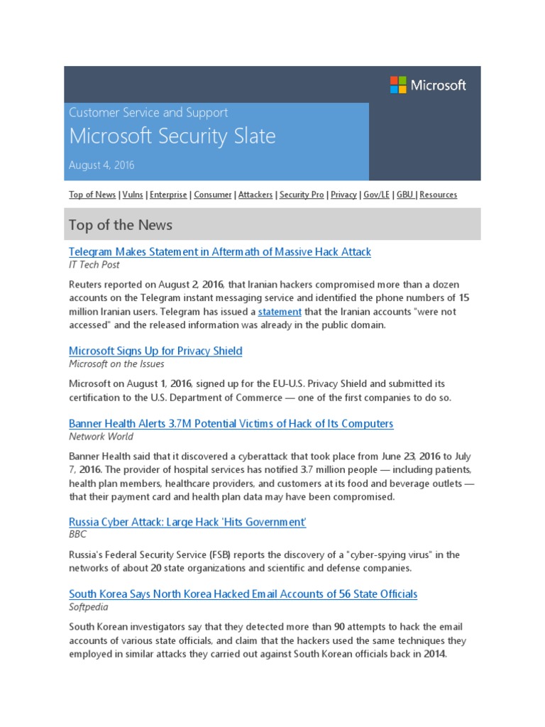 Microsoft Security Slate - August 4, 2016 | PDF | Information Security ...