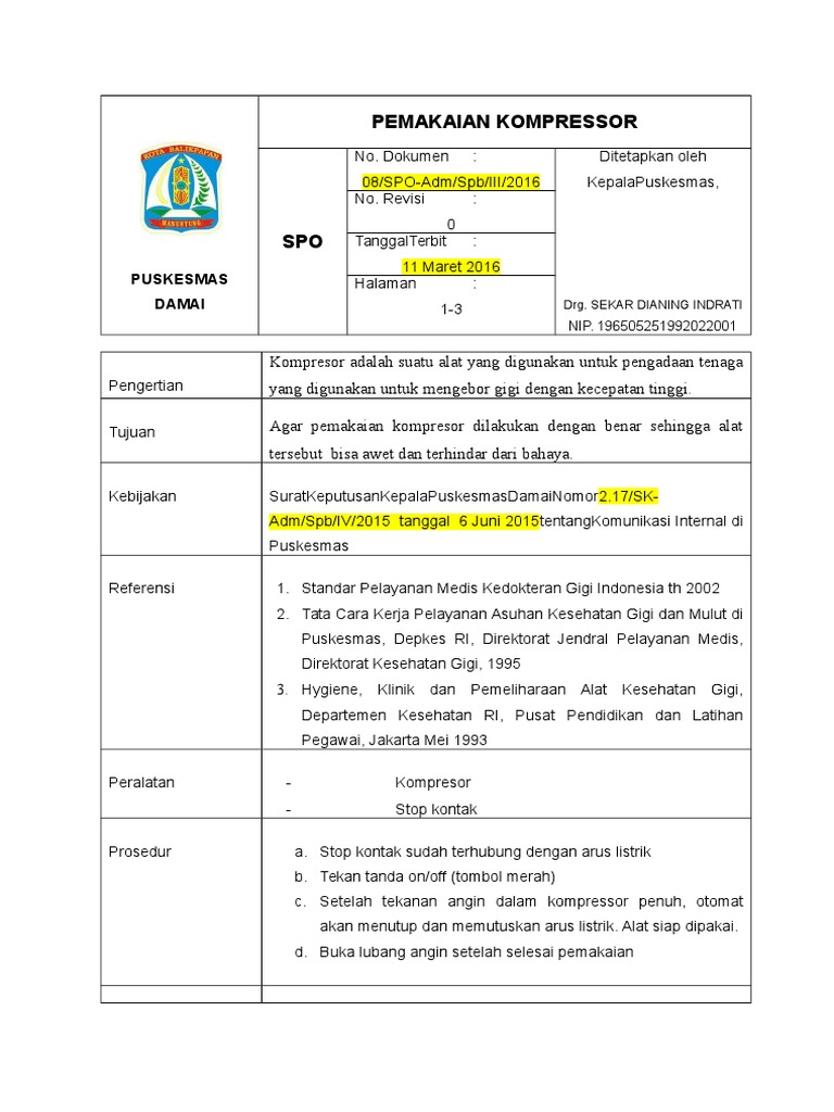 SOP Pemakaian Compressor | PDF