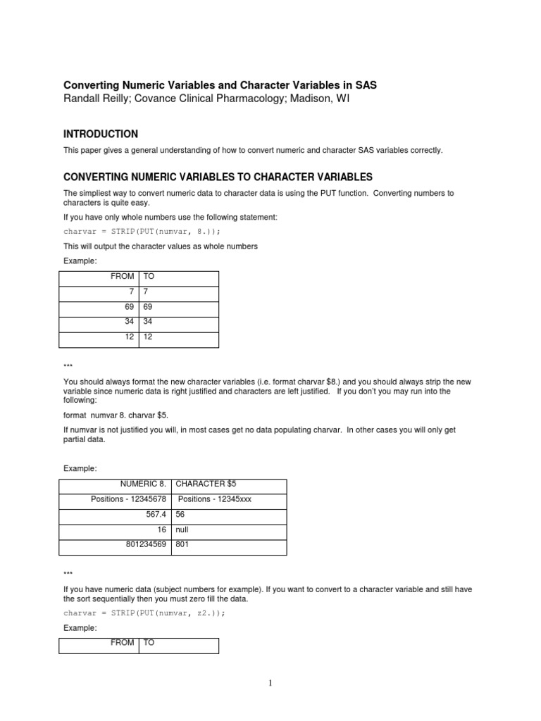 Converting SAS Numeric to Character Variables | PDF | Sas (Software ...