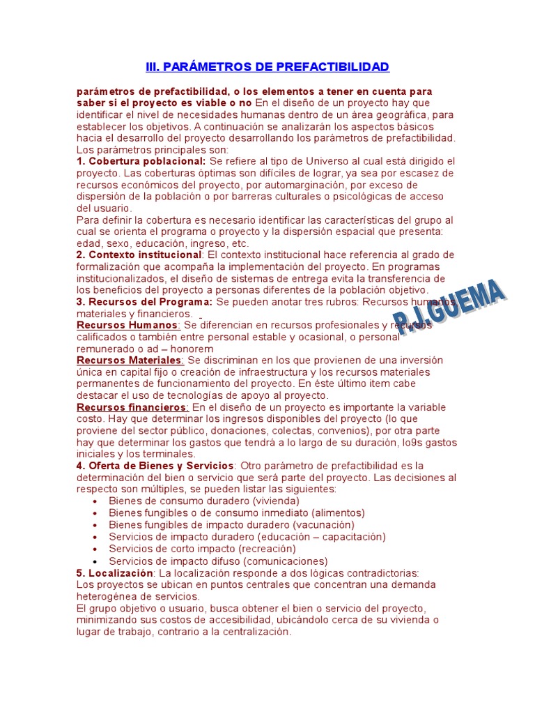 Parametros de Prefactibilidad | PDF | Recursos humanos | Bienes