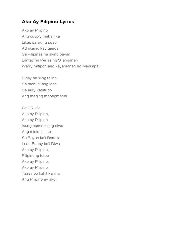 Ako Ay Pilipino Lyrics | Philippines | Leisure