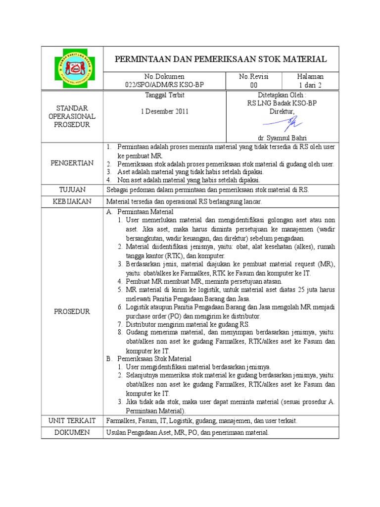 003 SOP Pemesanan Material | PDF