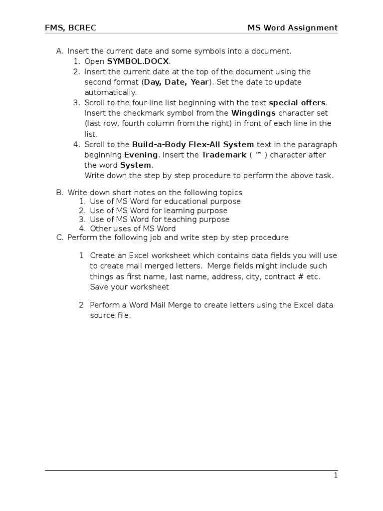 MS Word Assignment | PDF | Microsoft Word | Microsoft Excel