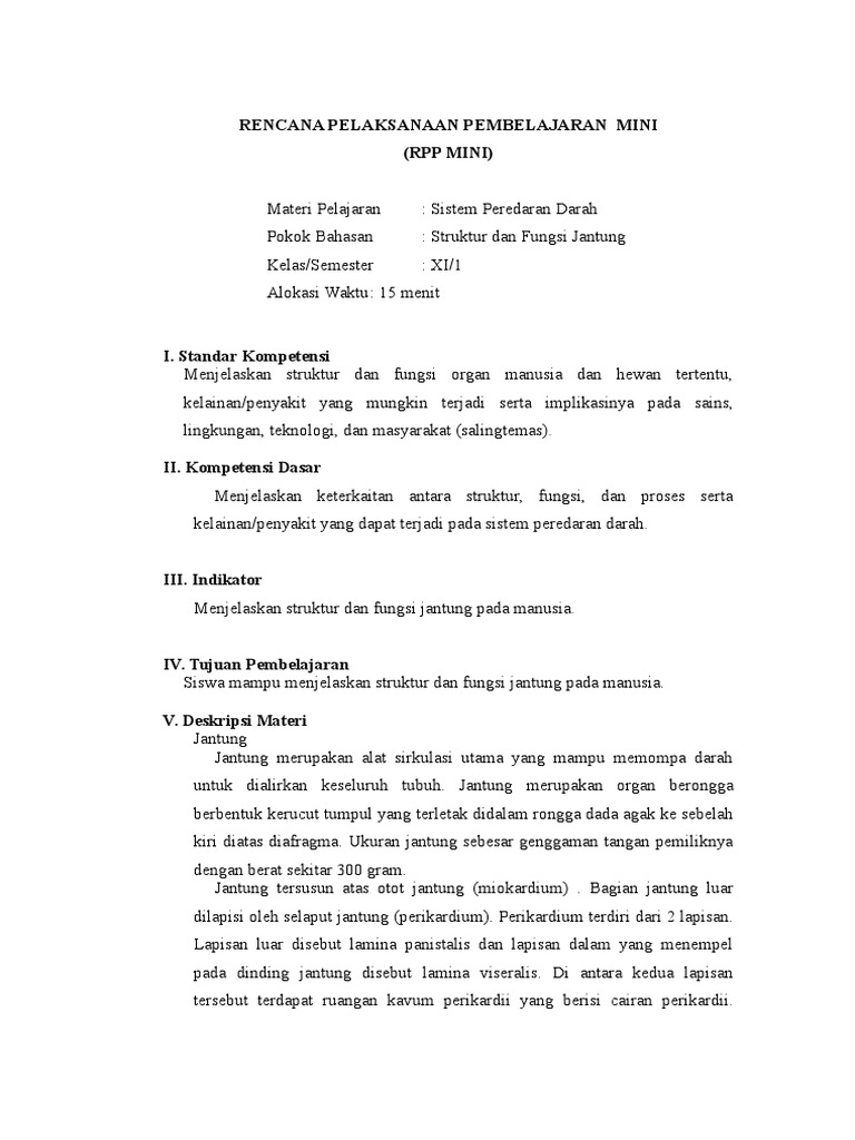 RPP Mini: Struktur dan Fungsi Jantung | PDF