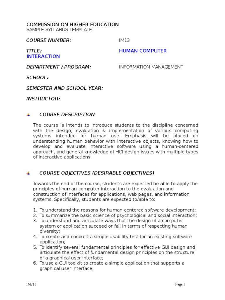 Human-Computer Interaction Syllabus | PDF | Usability | Human–Computer ...