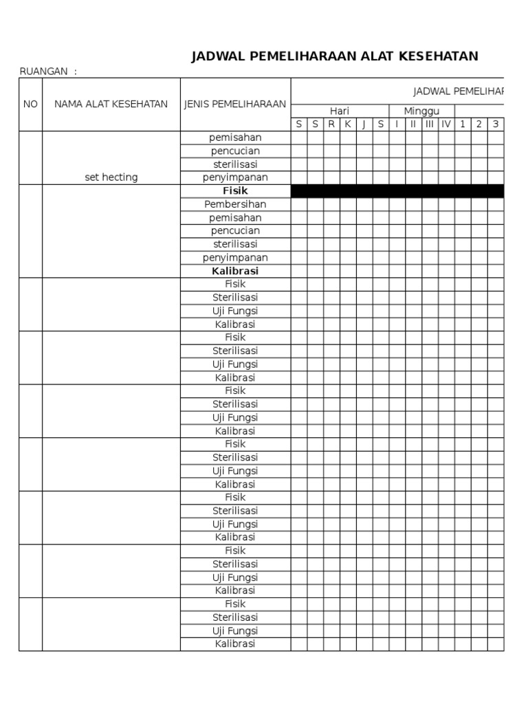 Jadwal Pemeliharaan Alat Kesehatan Pdf