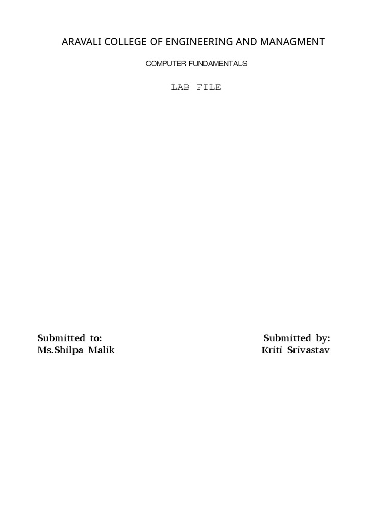 Aravali College of Engineering and Managment Computer Fundamentals Lab ...