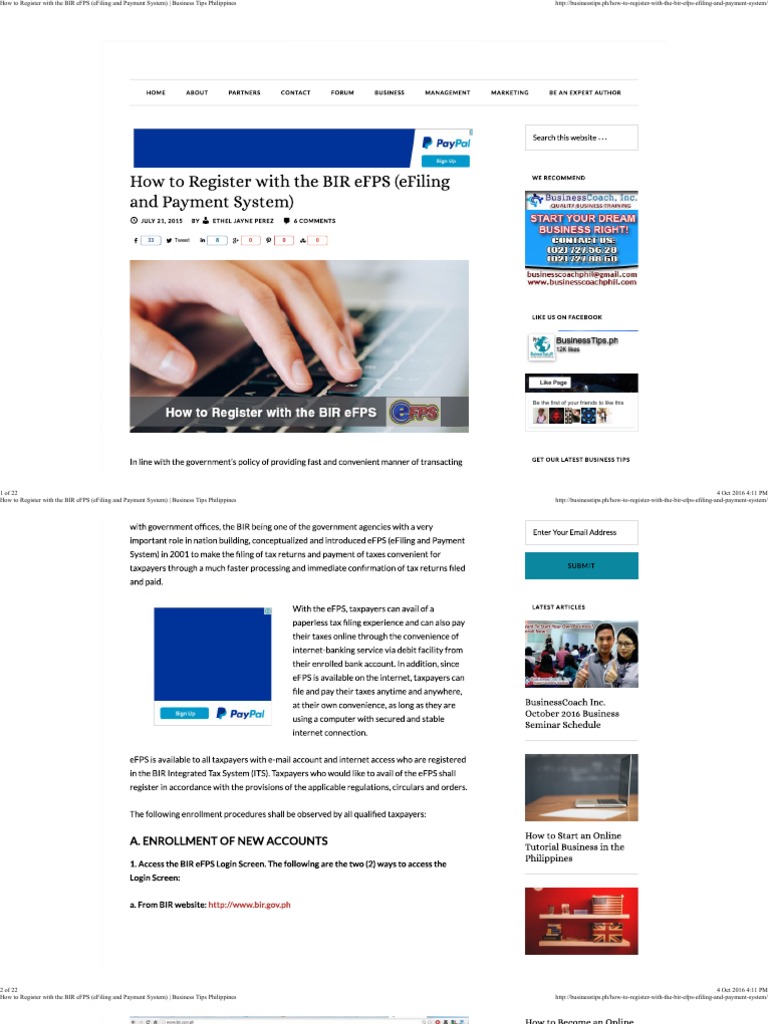 Requirements for EFPS Application | Business | Nature