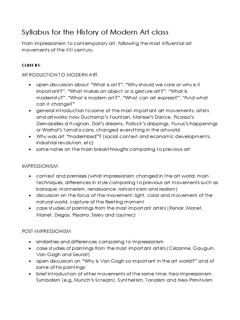 Syllabus For The History of Modern Art Class | PDF | Surrealism ...
