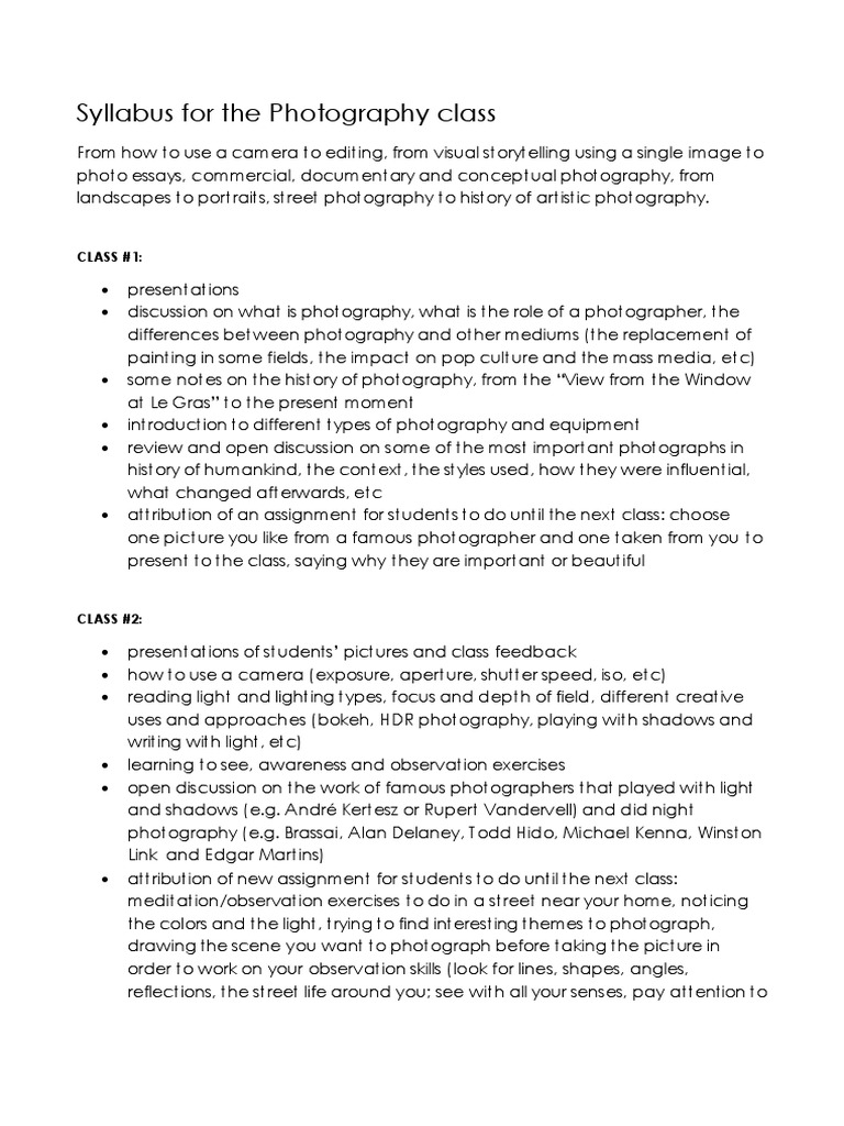 Syllabus For The Photography Class | PDF | Composition (Visual Arts ...