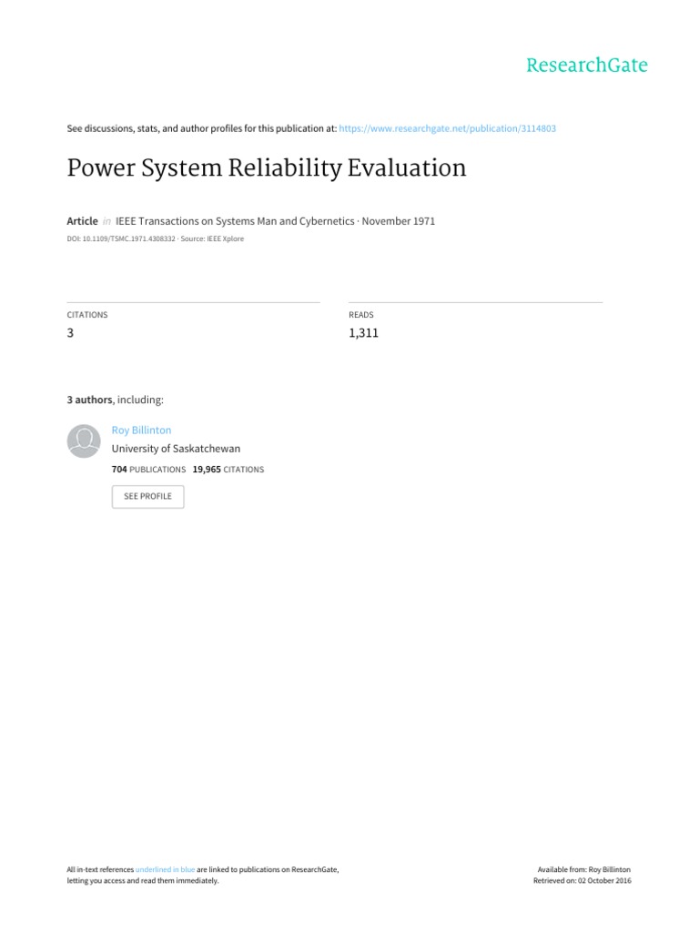Power System Reliability Evaluation | PDF | Markov Chain | Reliability Engineering