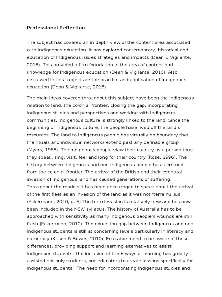 Professional Reflection | PDF | Indigenous Peoples | Indigenous Australians