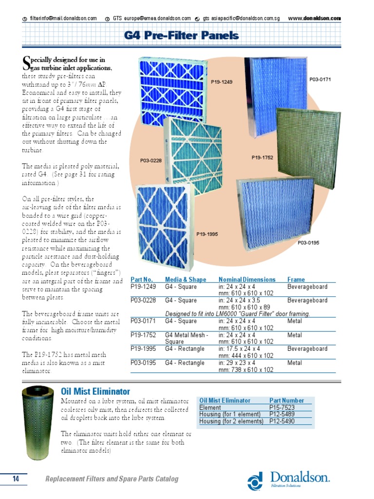 G4 Pre-Filter Panels: Oil Mist Eliminator | PDF