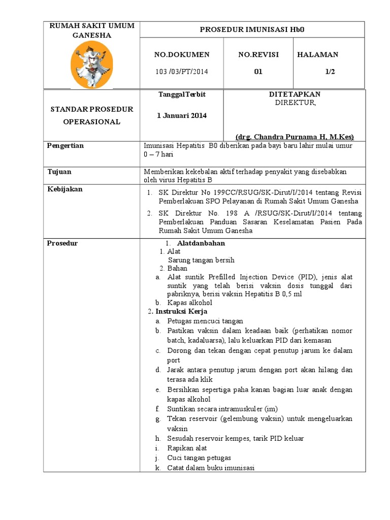 SOP IMUNISASI Hb0 RUMAH SAKIT | PDF