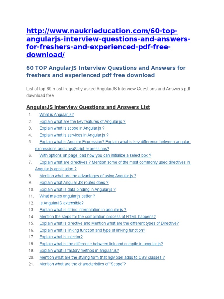 60 TOP AngularJS Interview Questions and Answers | PDF | Angular Js | Computer Engineering