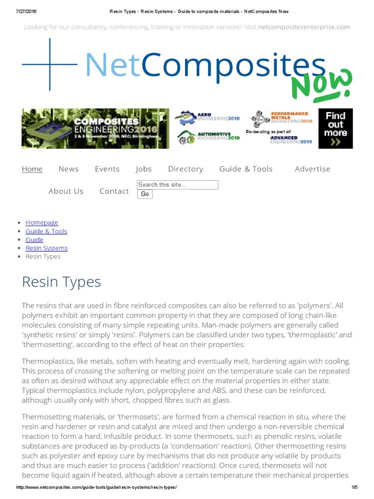 Resin Types - Resin Systems - Guide To Composite Materials ...