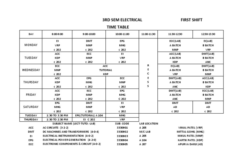 3Rd Sem Electrical First Shift Time Table | PDF | Science & Mathematics