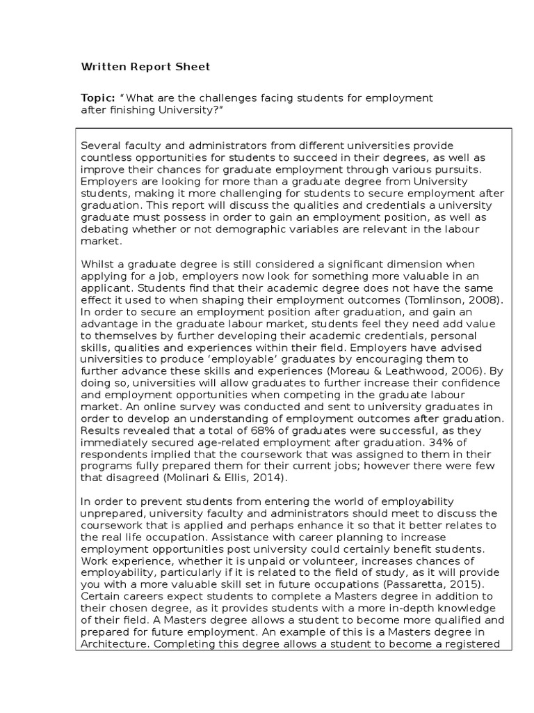 Written Report Sheet Topic: "What Are The Challenges Facing Students ...