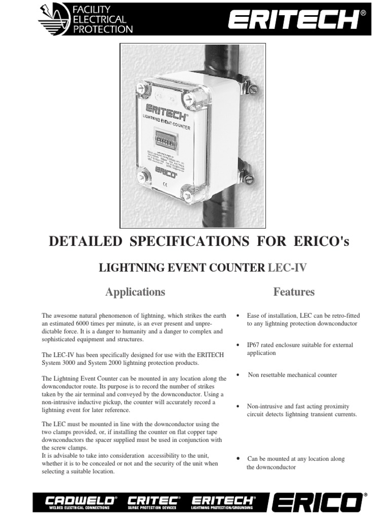 Detailed Specifications For Erico'S: Lightning Event Counter | PDF ...