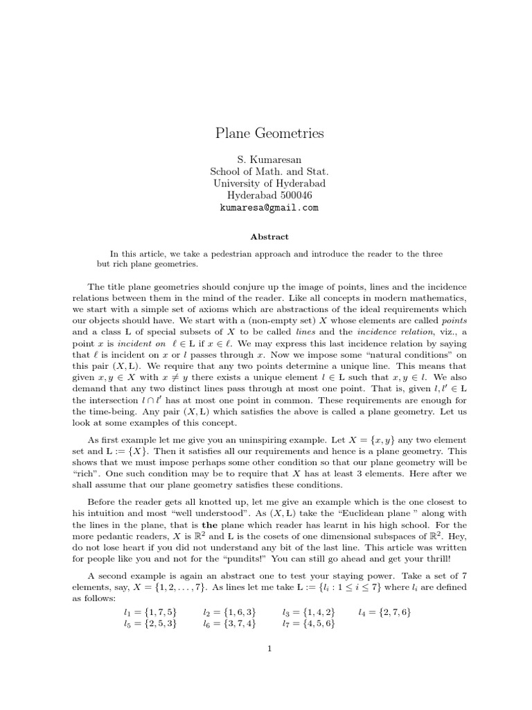 Plane Geometries | PDF | Plane (Geometry) | Euclidean Geometry