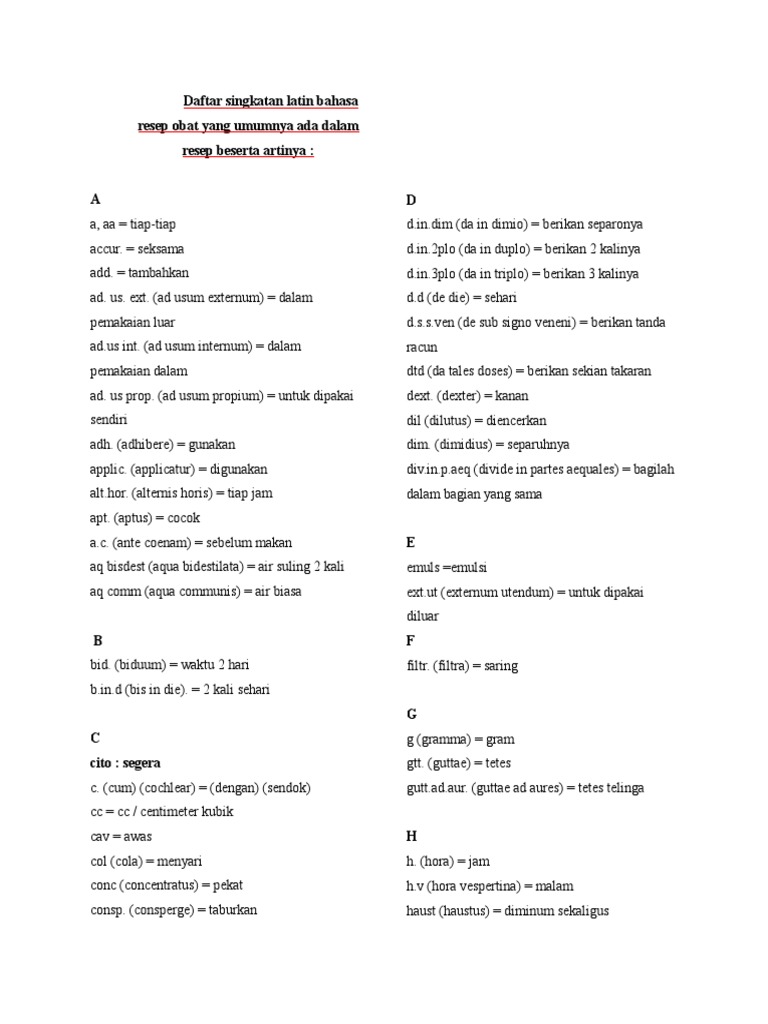 Daftar Singkatan Latin Bahasa Resep Obat Yang Umumnya Ada Dalam Resep ...