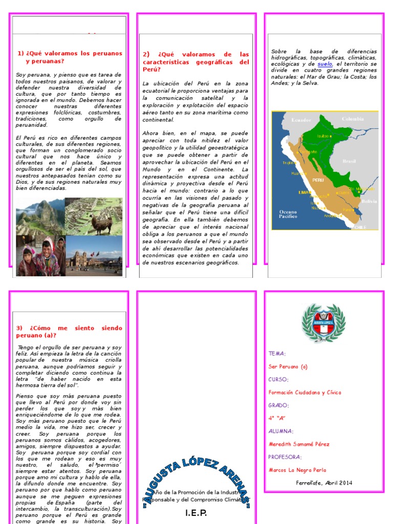Triptico Ser Peruano 3 | PDF | Perú | Geografía