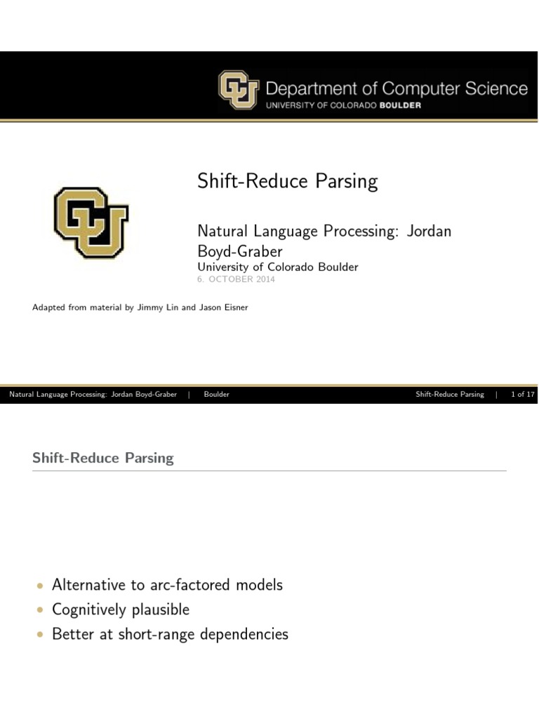 Shift-Reduce Parsing: Natural Language Processing: Jordan Boyd-Graber | PDF | Parsing | Language ...