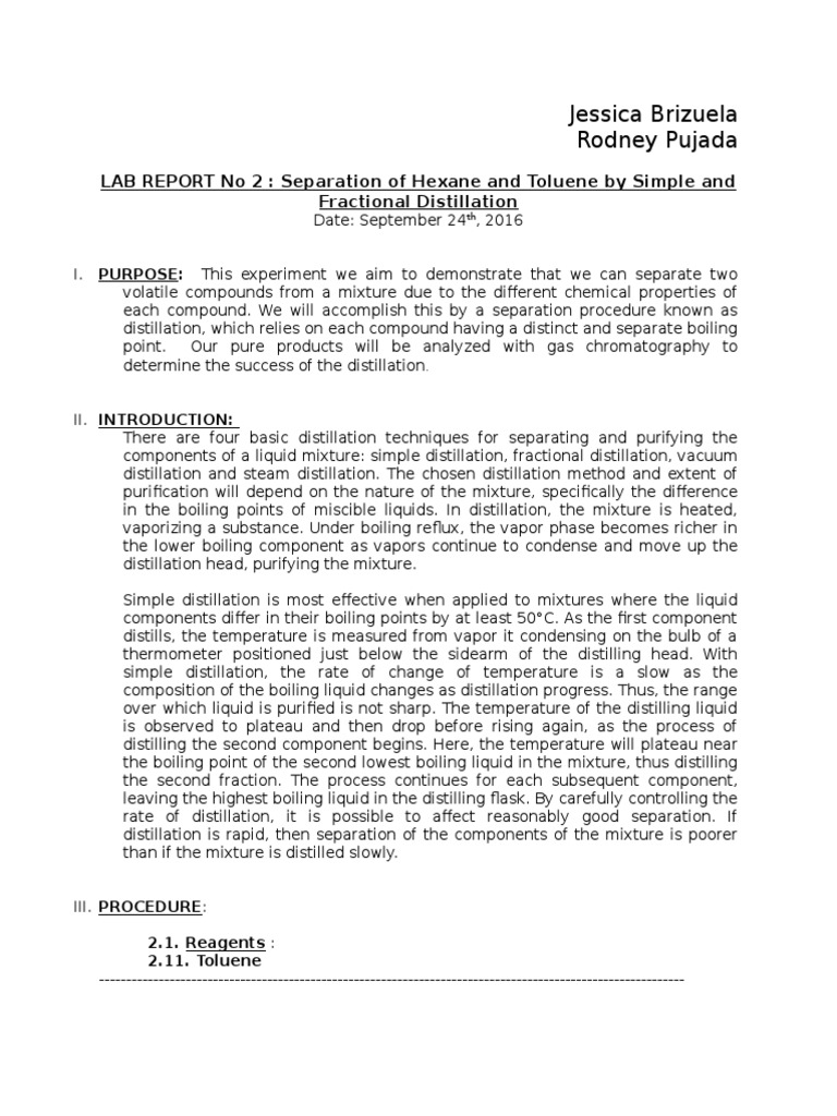Hexane and Toluene Distillation Methods | PDF | Distillation | Chemical ...