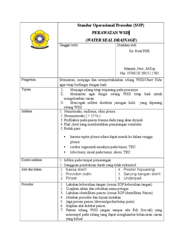 Sop Perawatan WSD | PDF
