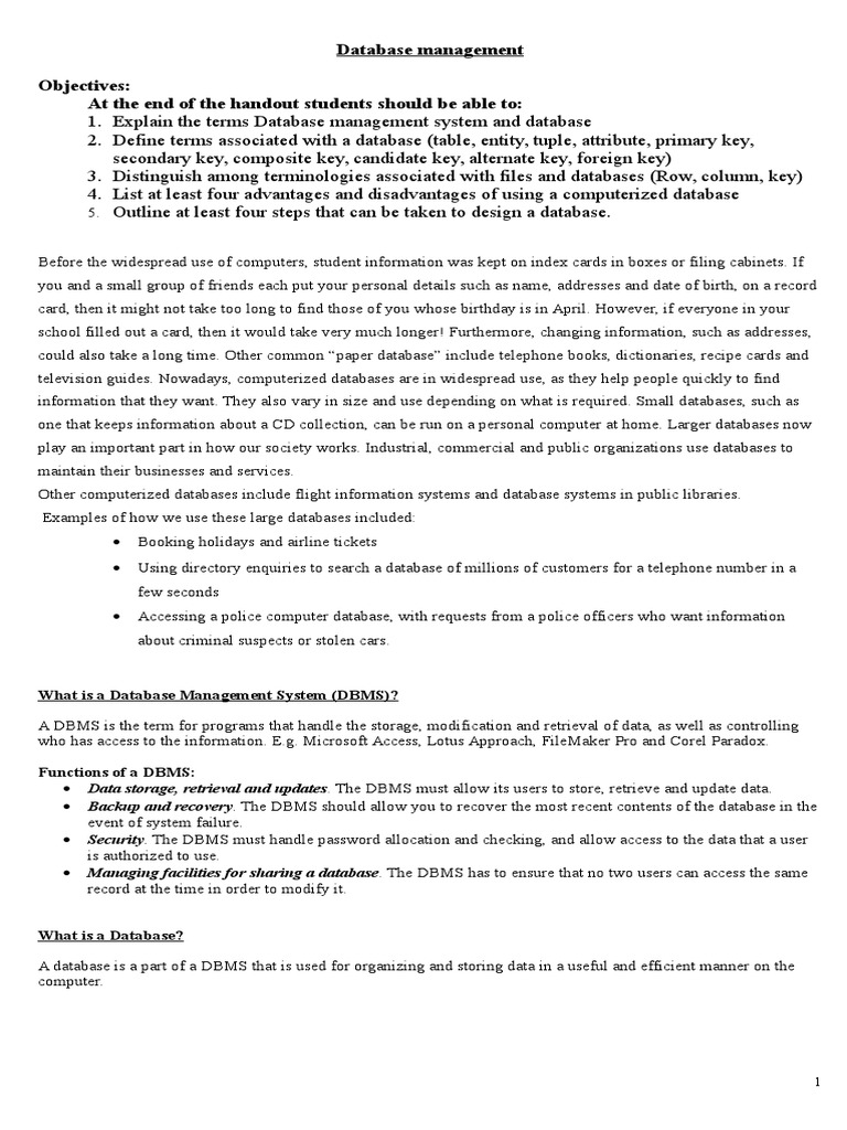 Cape Notes Unit 2 Database Management | PDF | Databases | Computer File