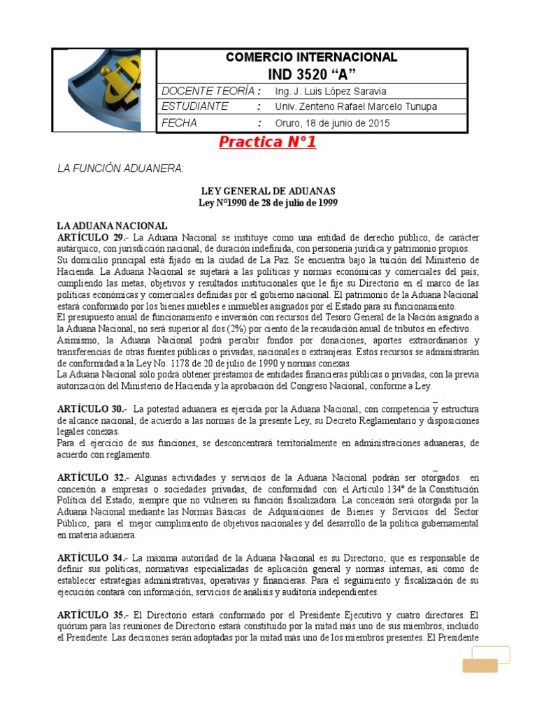 Practica 1 Aduana | PDF | aduana | Regulación