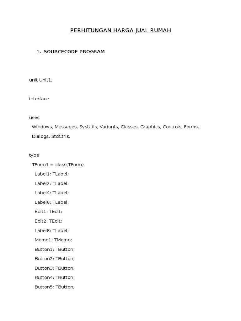 Perhitungan Harga Jual Rumah: 1. Sourcecode Program | PDF