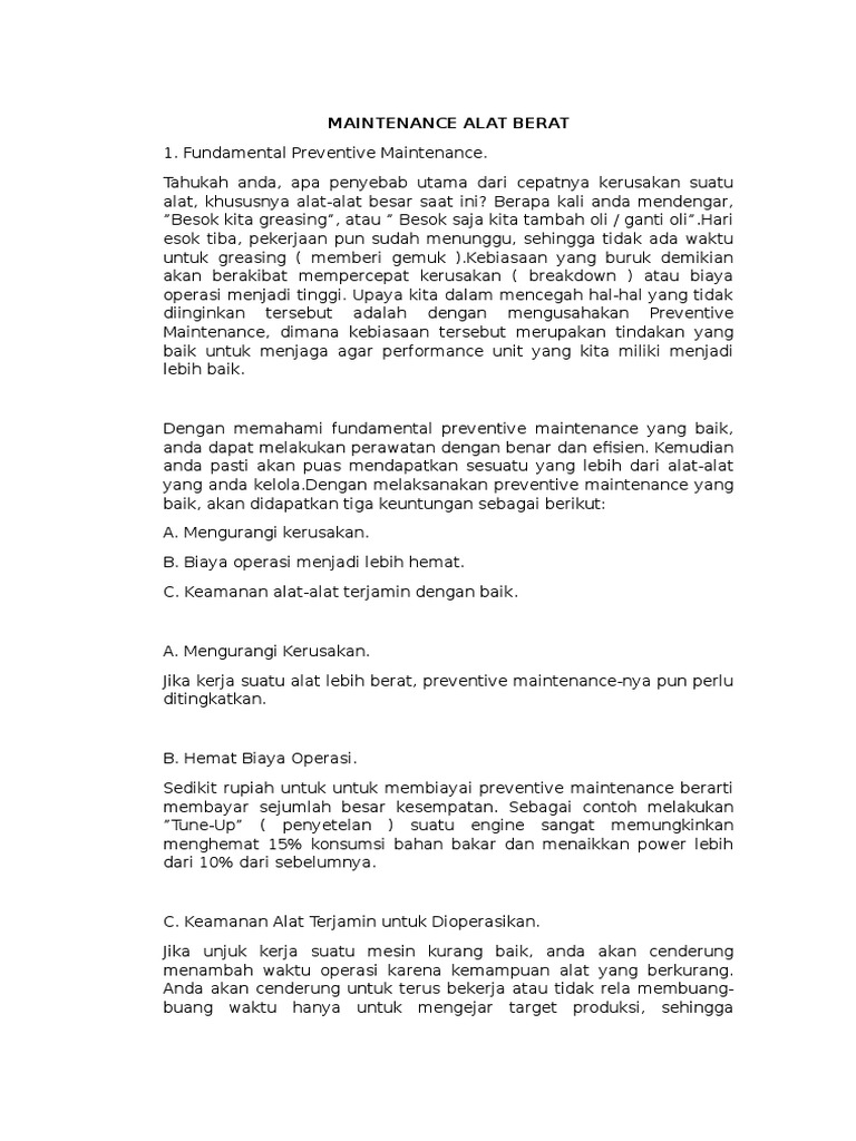Maintenance Alat Berat | PDF