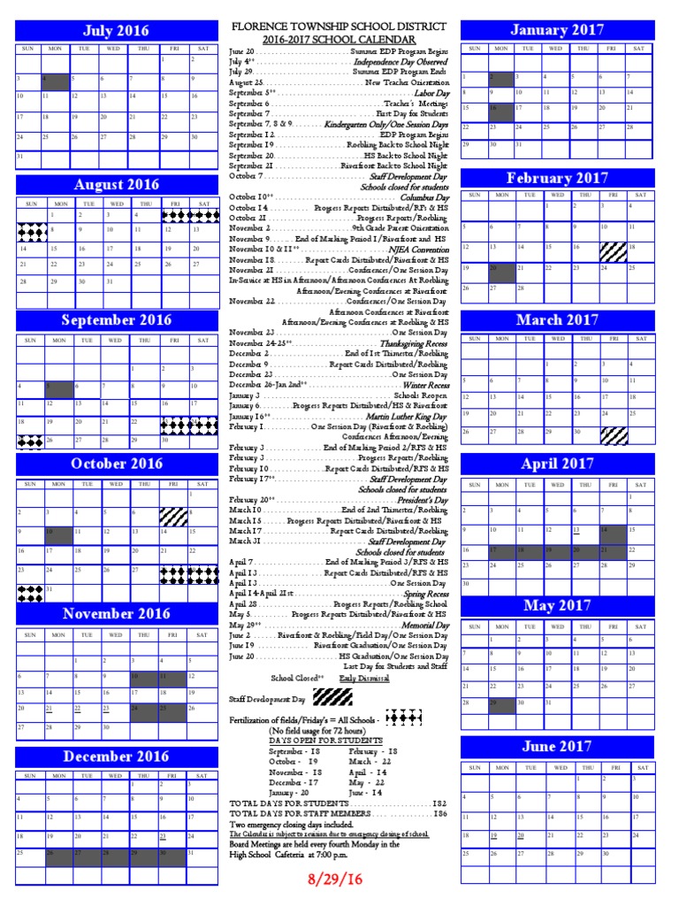 2016-2017 School Calendar - 9-1-16 | PDF | Educational Organizations ...