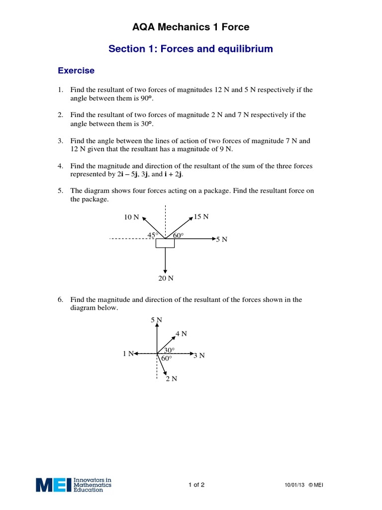 Forces & Equilibrium Exercise PDF | PDF | Teaching Methods & Materials ...
