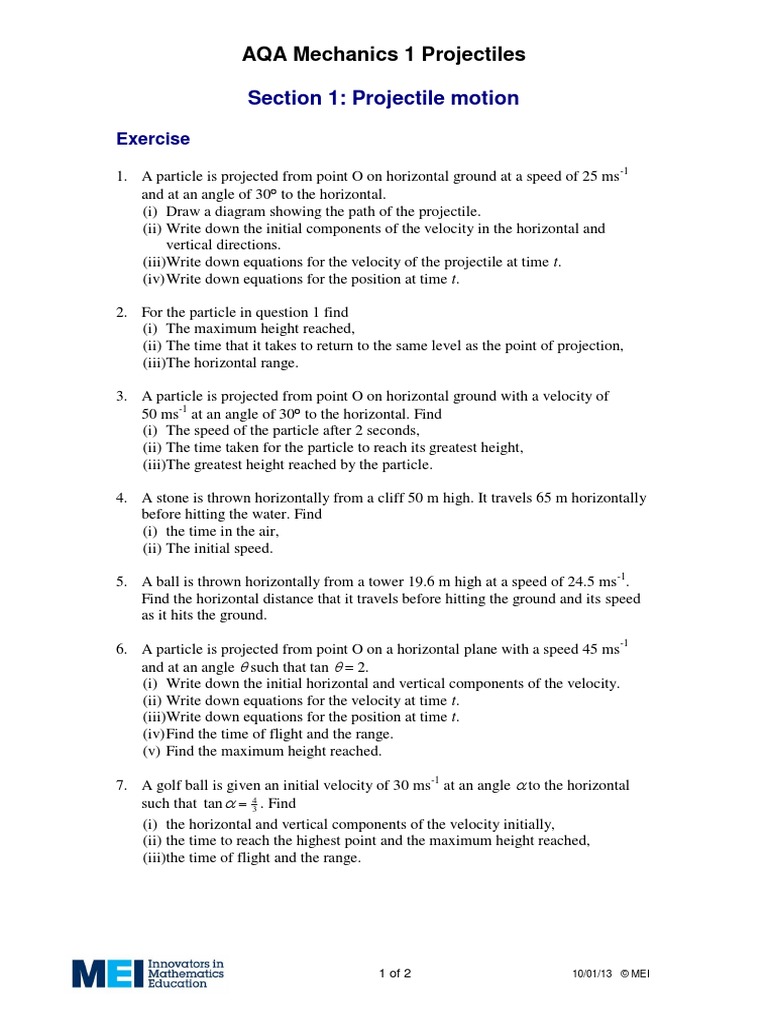 Projectile Motion Exercise PDF | PDF | Physical Phenomena | Classical Mechanics