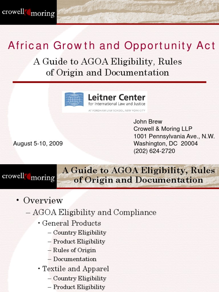John Brew - A Guide To AGOA Eligibility, Rules of Origin and ...