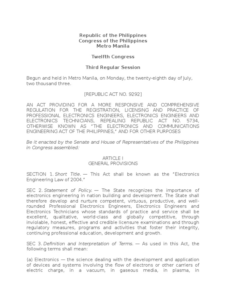 RA 9292 | Licensure | Engineer