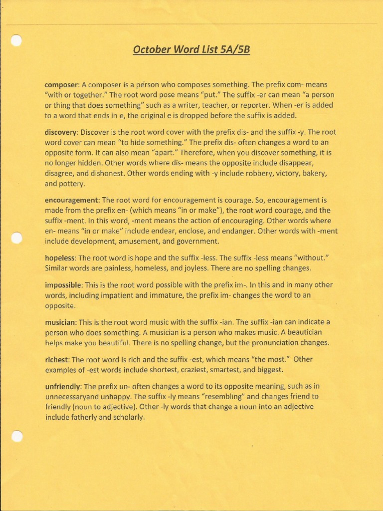 October Word List Final | PDF