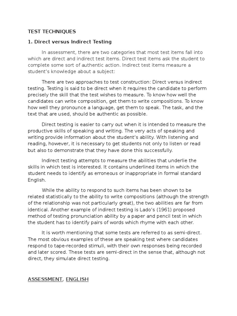Direct vs Indirect Testing Methods | PDF | Career & Growth